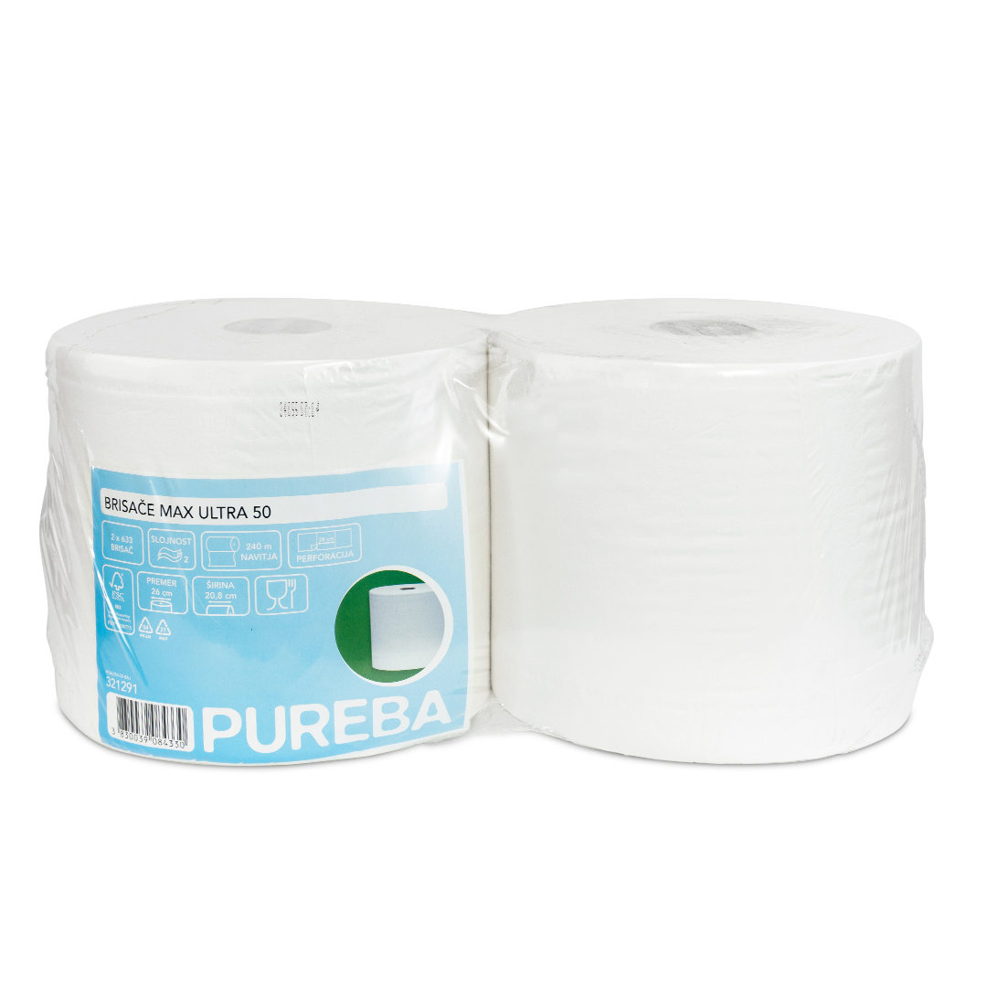 INDUSTRIJSKE PAPIRNATE BRISAČE MAX, PUREBA MAX ULTRA 50, 2-slojne, bele ...