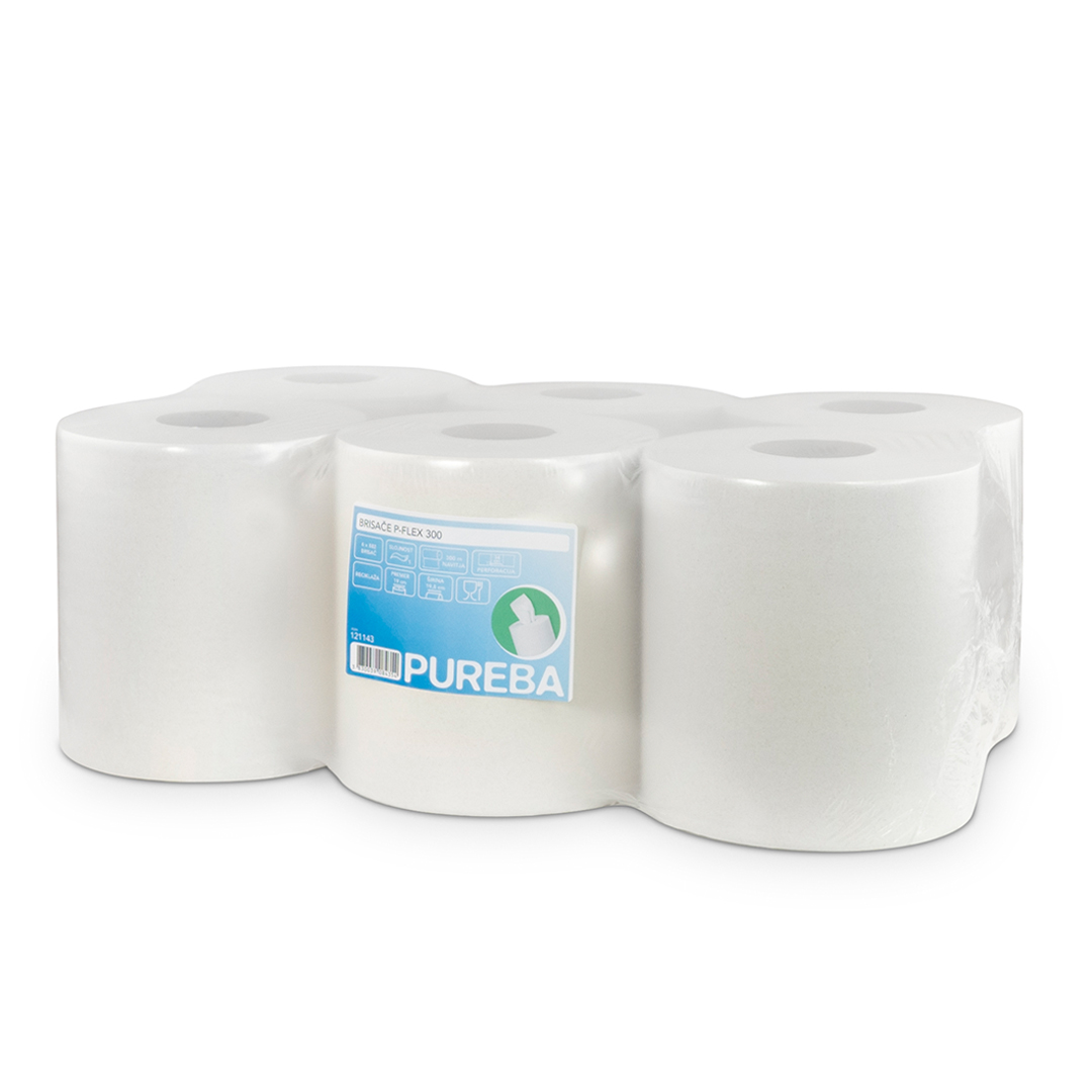 PAPIRNATE BRISAČE CENTRAL, 1-slojne, bele, PUREBA P-FLEX 300, 6 rol/pak ...